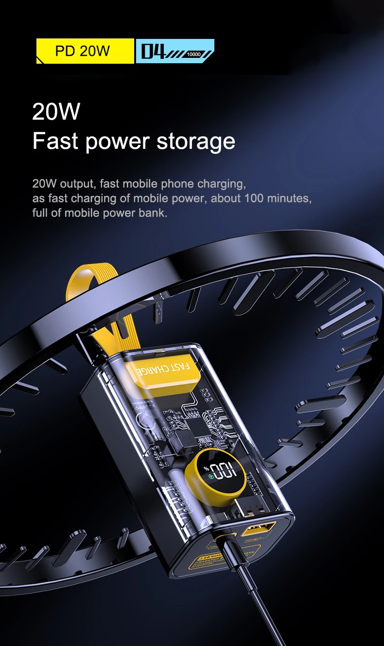 New Design Portable 10000mah Power Bank 22.5w Fast Charging Transparent ...