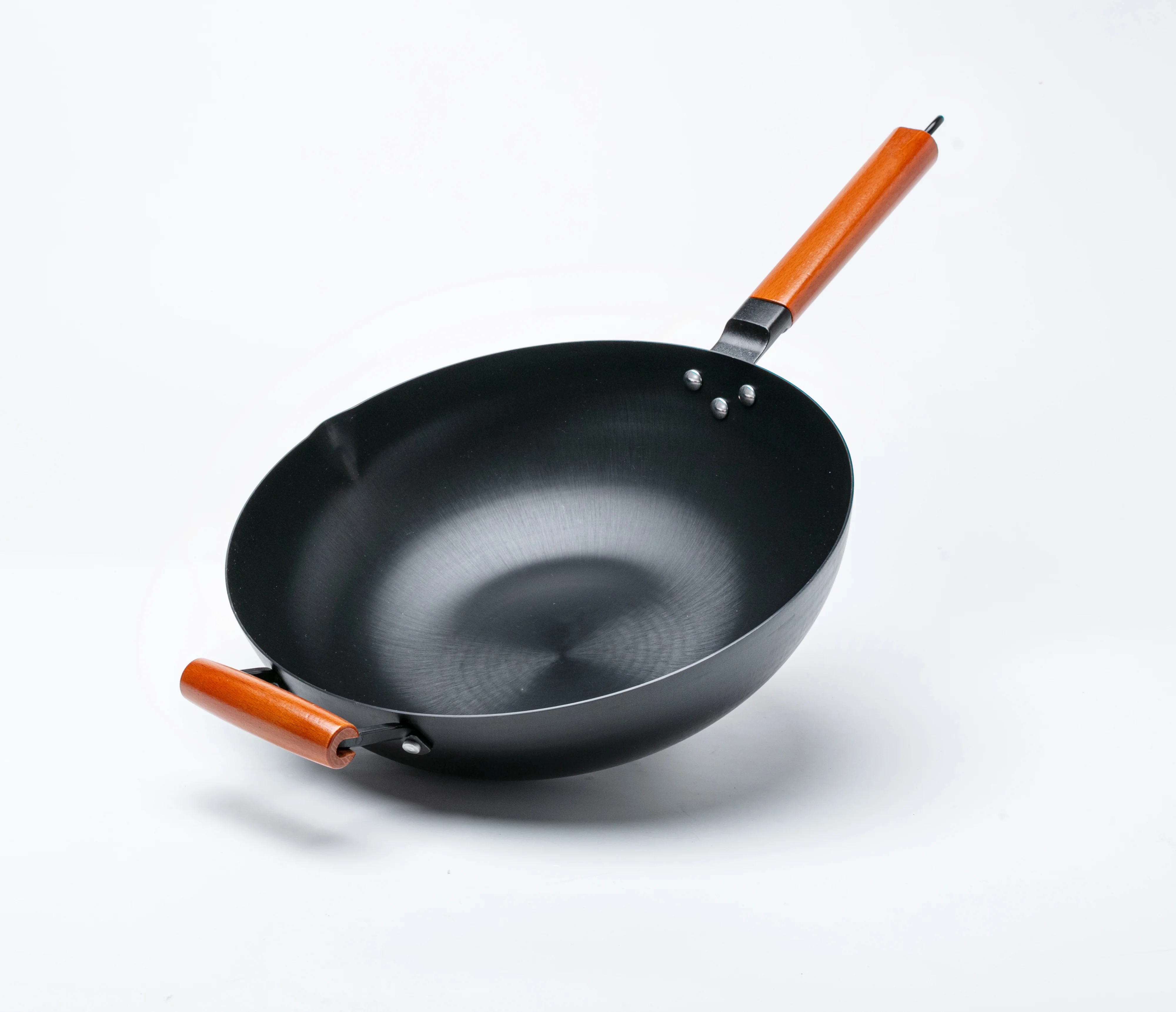32cm Nitriding Stir Wok With Two Wooden Handle 2.3mm Carbon Steel ...