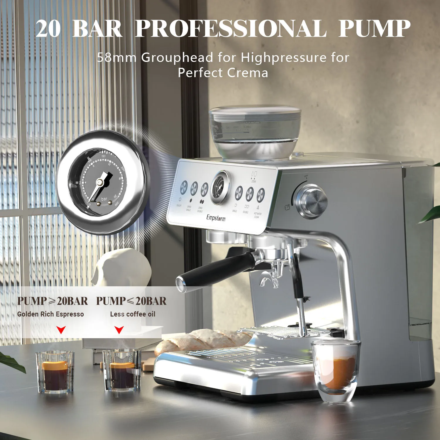 Empstorm High Quality Professional Manual Coffee Machine With Grinder ...