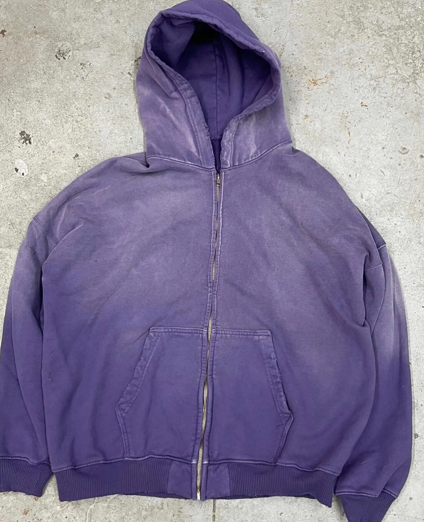 Custom Zipper Hoodie Jacket - Vintage Acid Wash Distressed