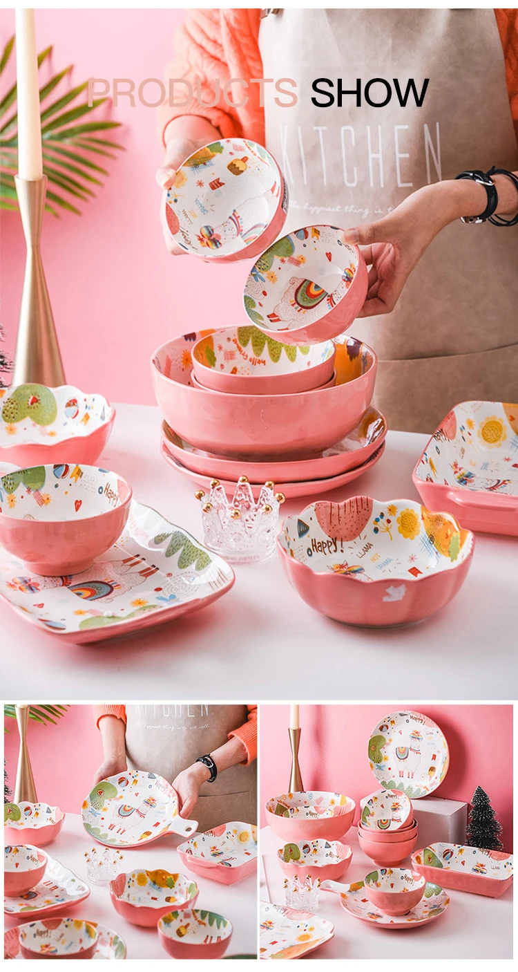 Cute Cartoon Ceramic Bowl Plate Dinnerware Sets Tableware Ceramic ...