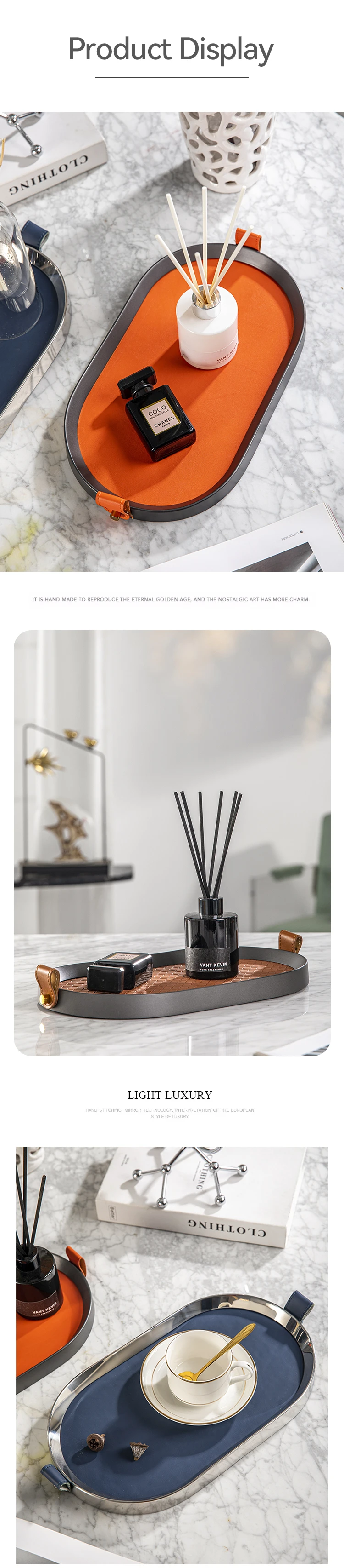 Factory Tray Customised Light Luxury Silver Stainless Steel Oval Gray ...