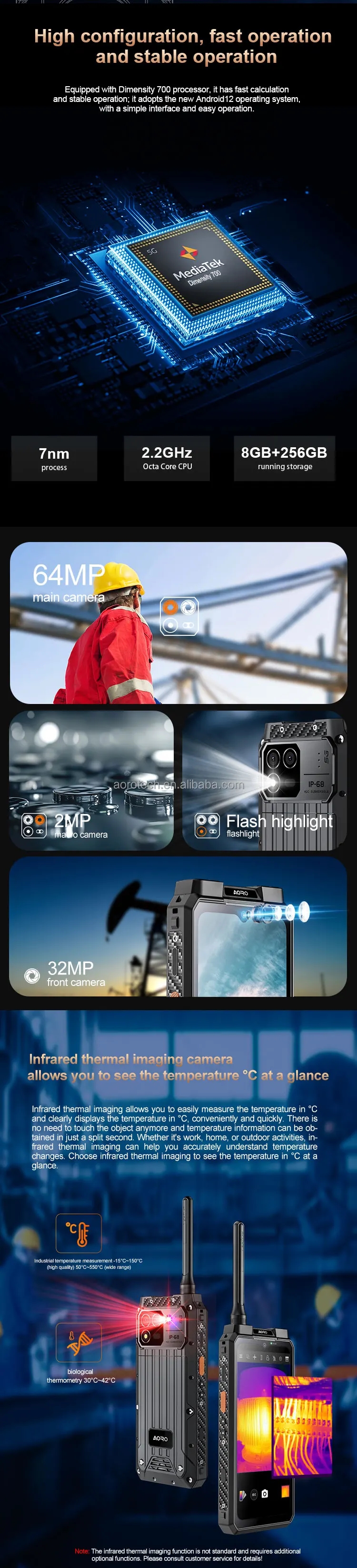 AORO M8 IP68 Waterproof Smartphone with DMR+RTK Walkie-talkie