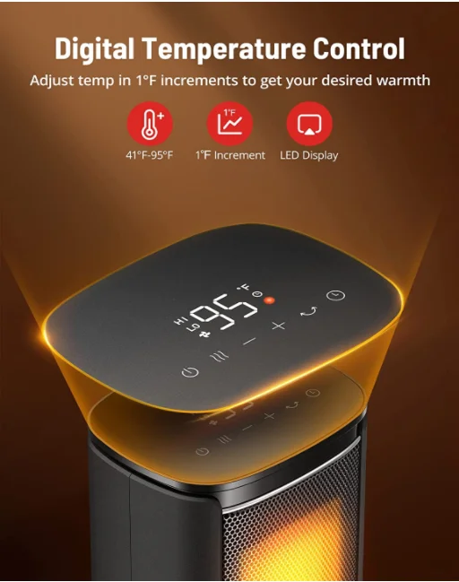 Touch Heater With LED Screen Portable Heater 12 Hours Thermostat With ...
