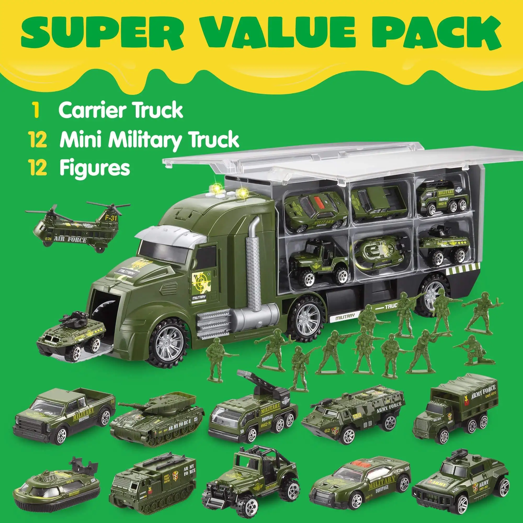 Alibaba.com: 25PCS green army truck diecast toy with sliding cars and ...