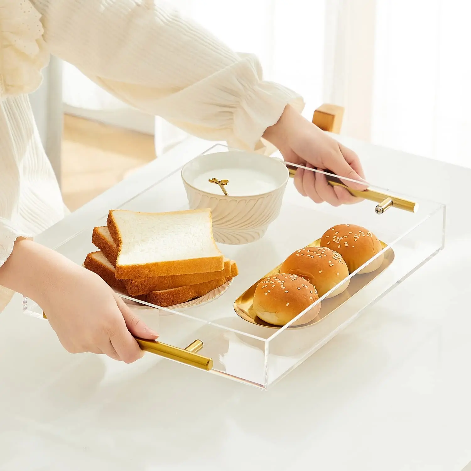 Factory Customizable Clear Acrylic Tray Lucite Serving Tray With Metal ...