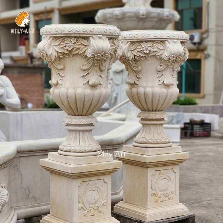Outdoor Custom Real Marble Hand Carved Planter for Sale