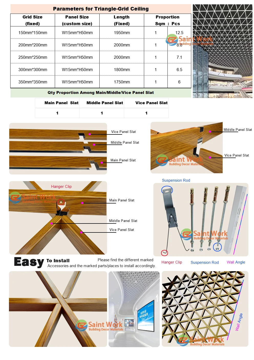 Metal Iron Triangle-Grille Ceiling Panel Suspended Open Cell Aluminium ...
