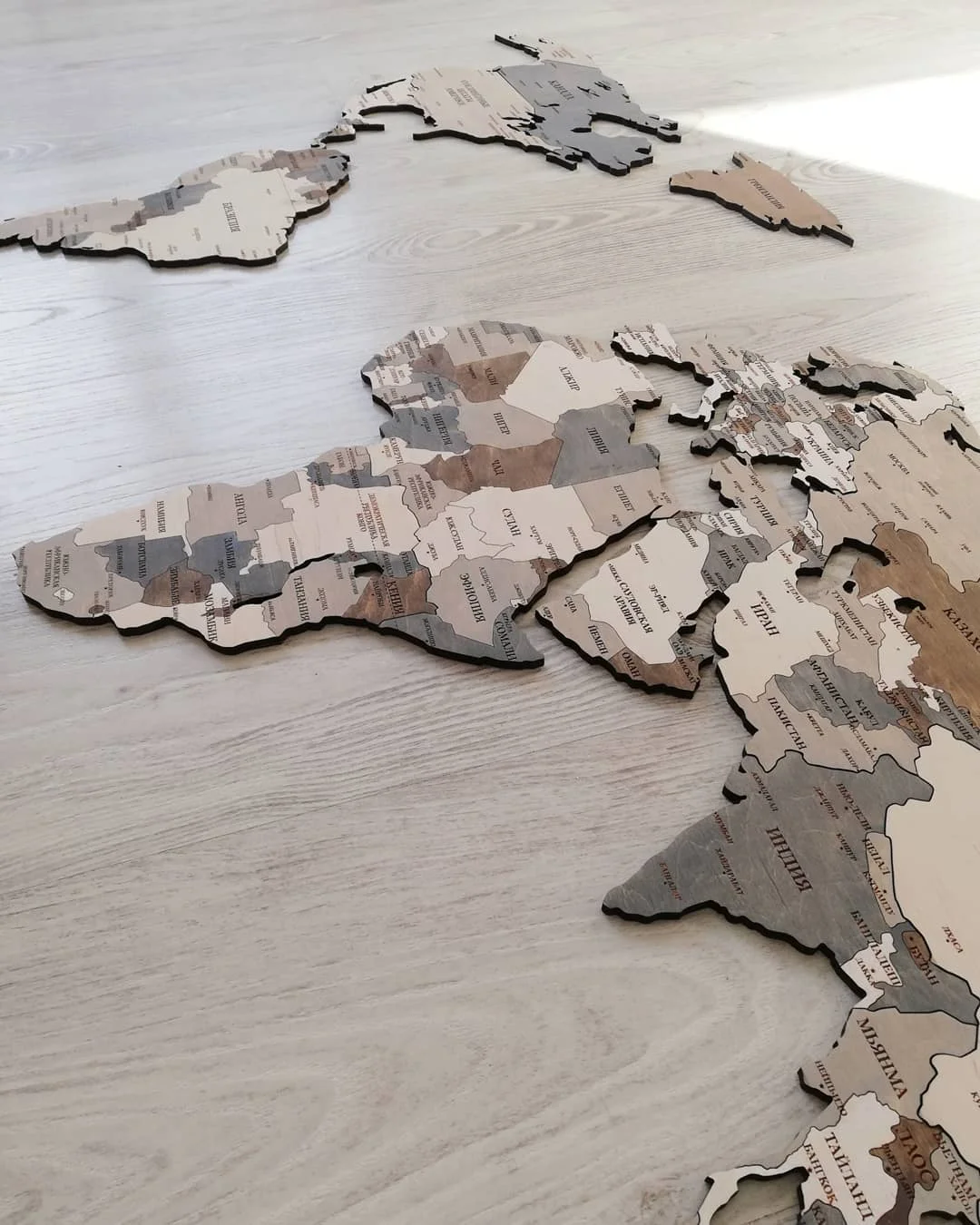 Wooden World Map Wall Art Decor Home Kitchen Or Office Brown Color 3d ...