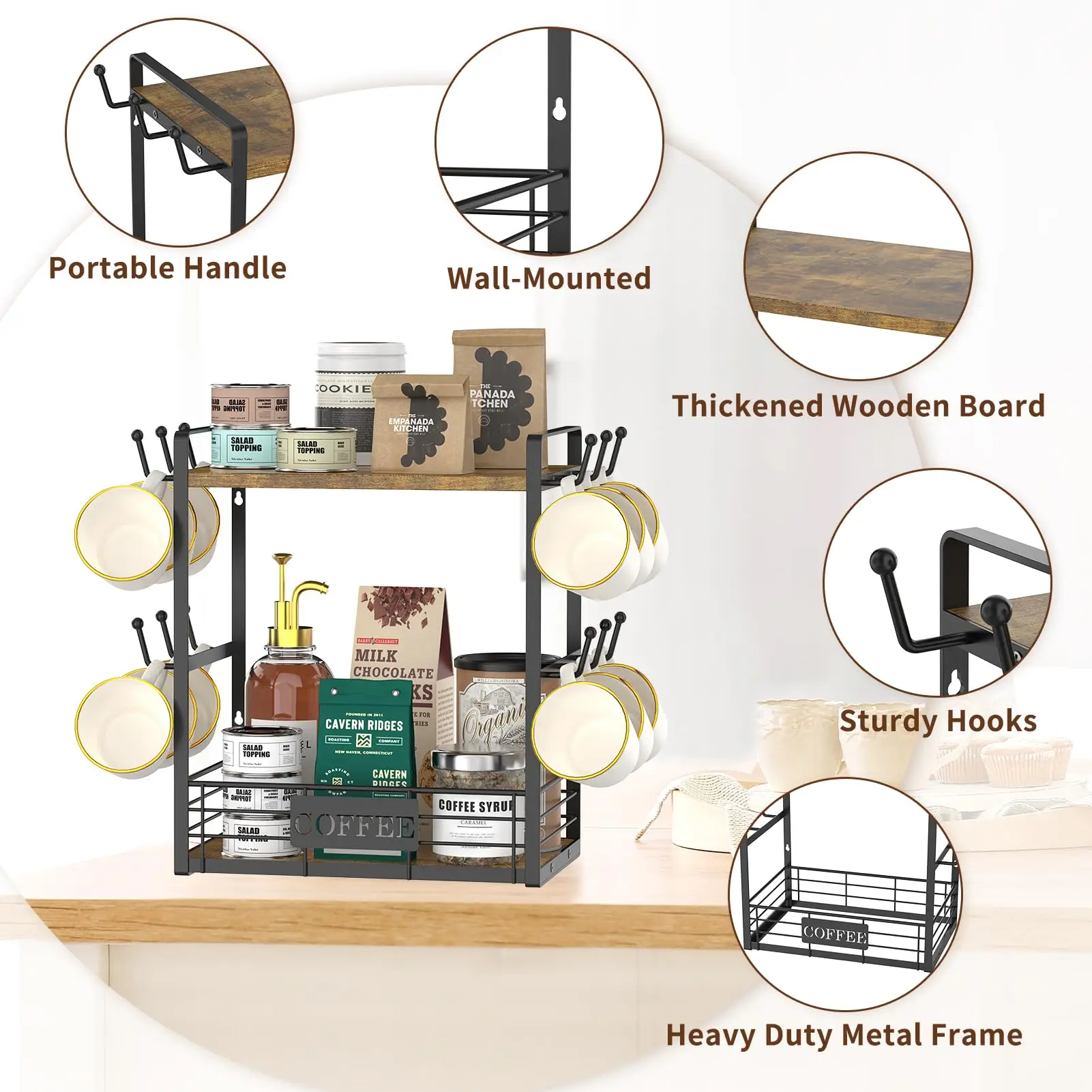 2 Tier Coffee Cup Holder,Coffee Mug Stand Holder Tree With Storage ...