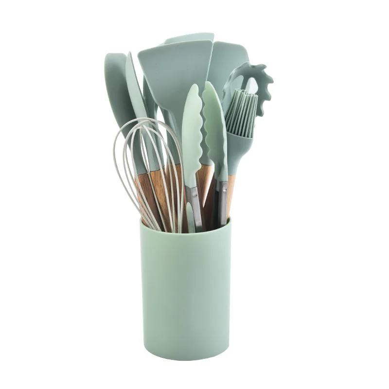 12-Piece Sustainable Kitchen Utensil Set Wooden Handle Silicone ...