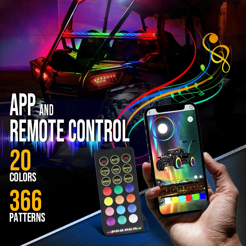 Enjoy A Splash Of Color With Utv Interior Whip Light,Chasing Color App And Remote Control For ...