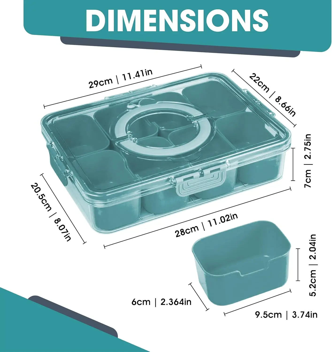 WISHOME Portable Snackle Box Container - Green Divided Tray