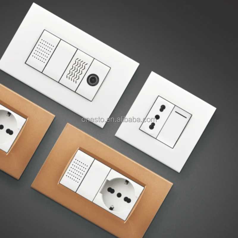Italian Standard 3 Pin Socket with White 7 Gang Panel 3 USB Plug ...