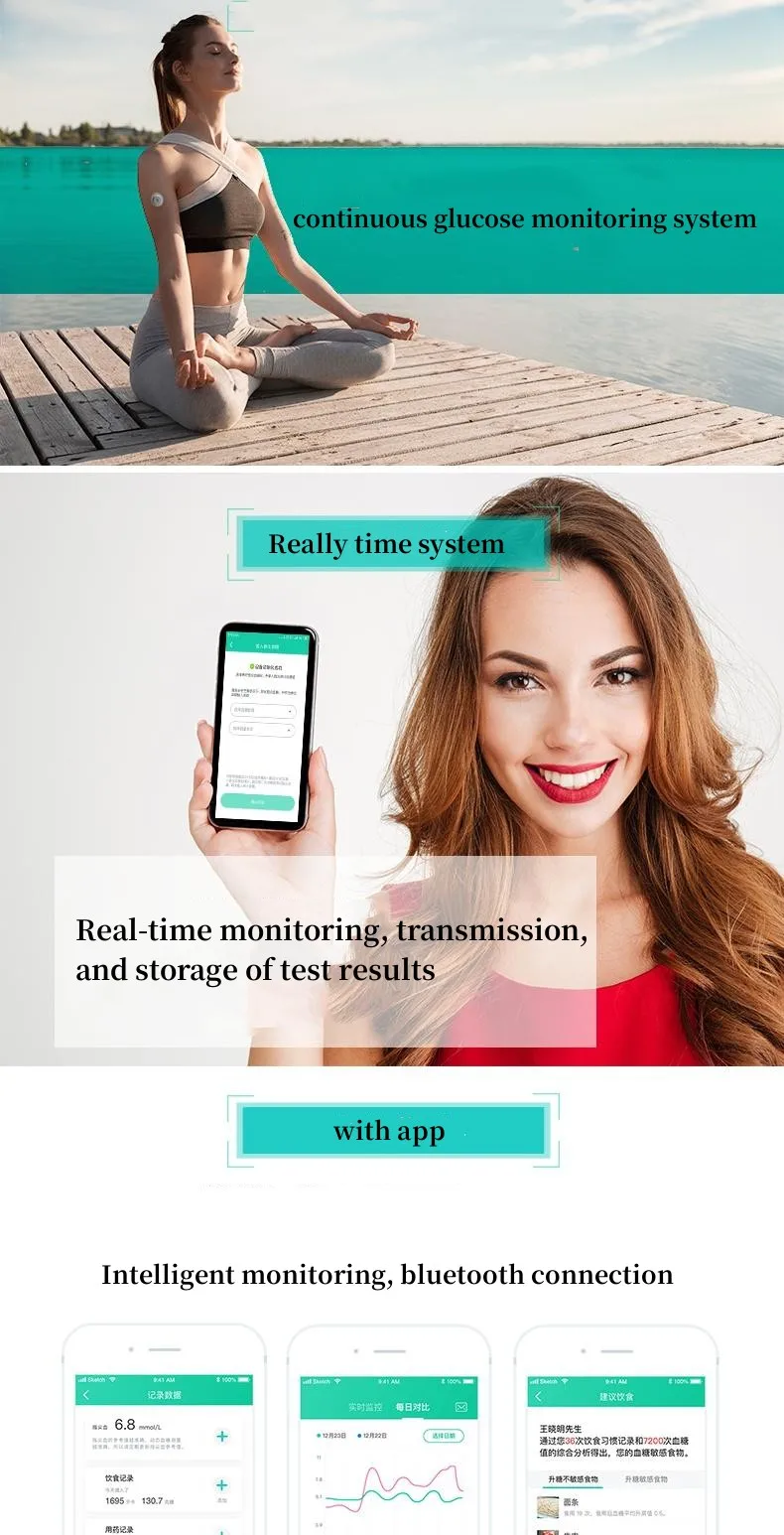 24 Hours CGM Glucose Monitor - 14 Days Non-Invasive Smart Sensor