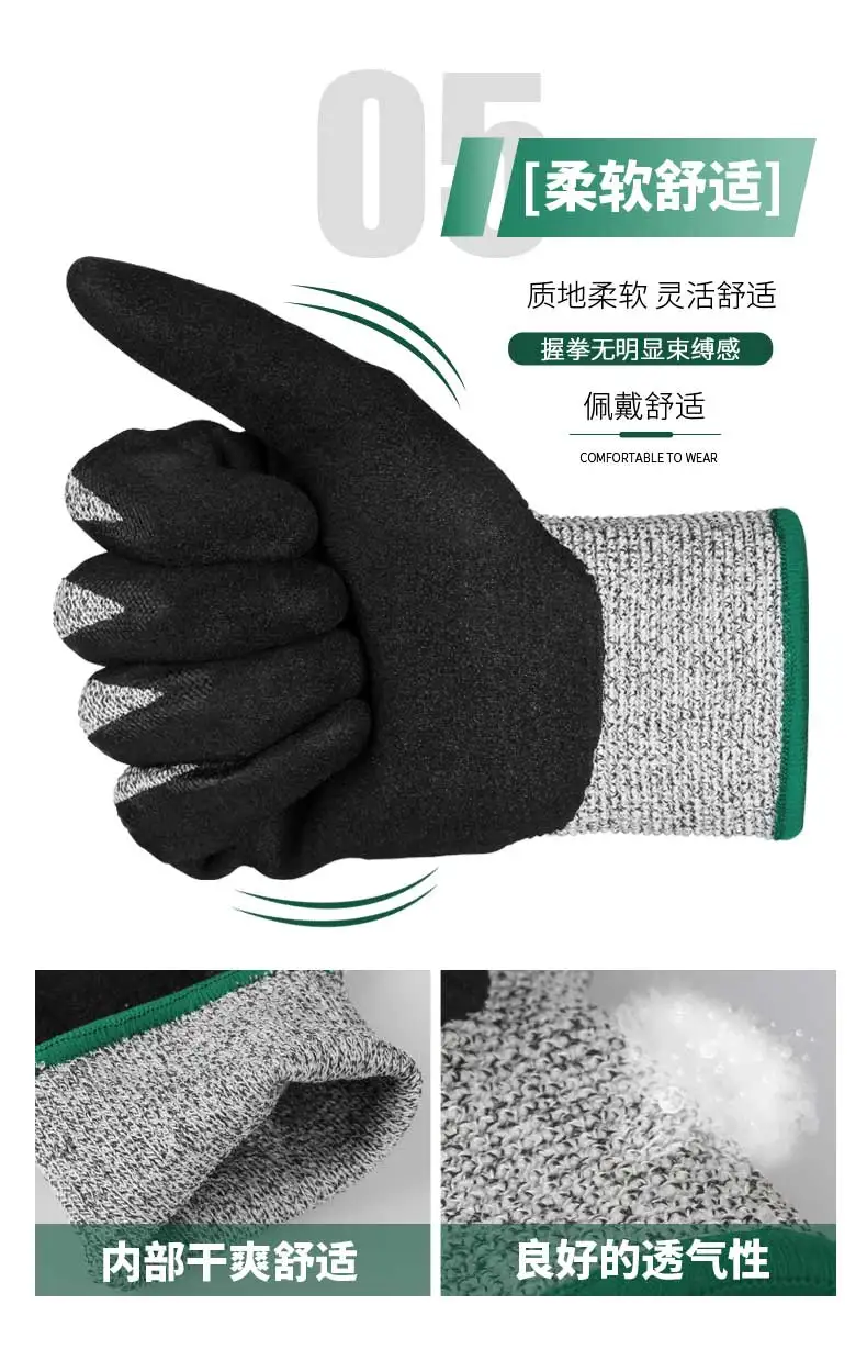 Ozero Ce En388 Hppe Gloves Black Cut Resistant Impact Construction Nitrile Latex Work Safety ...