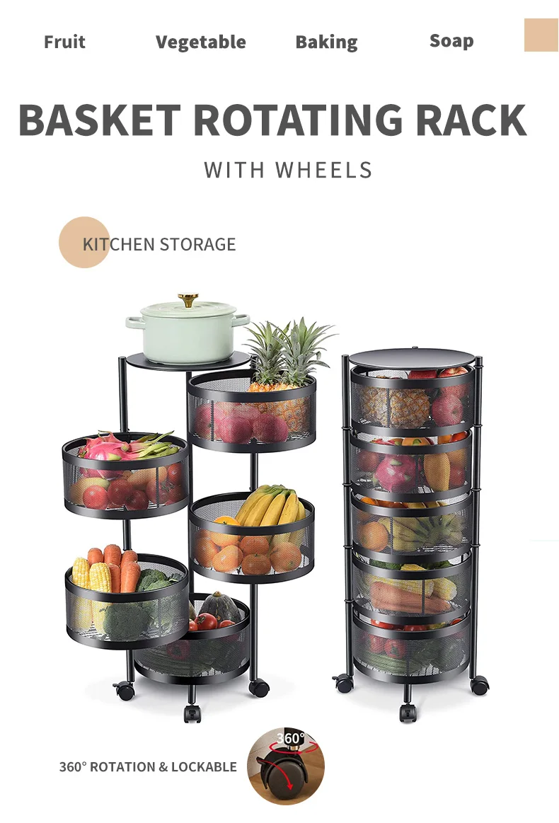 Kitchen Rotating Storage Shelves Rack With 5 Tier Metal Multi Layer ...