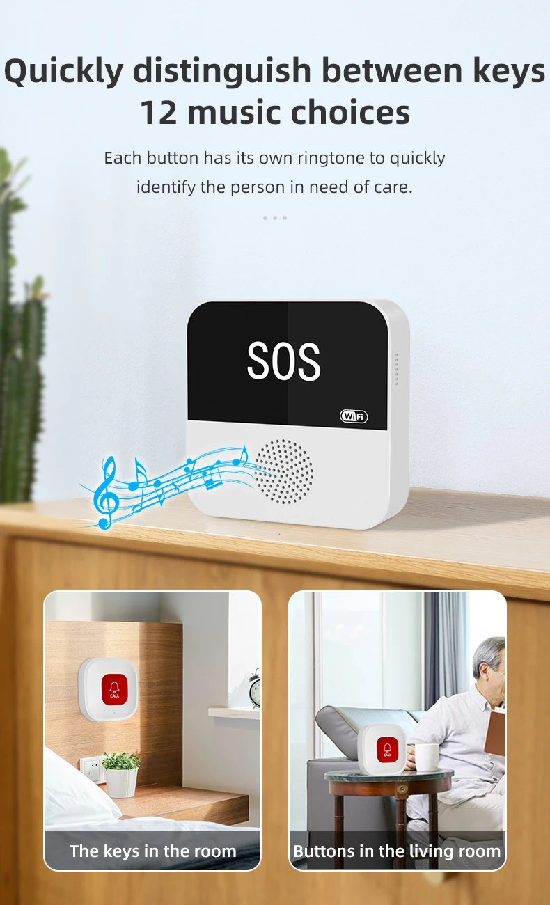 Wifi Wireless Caregiver Pager Emergency Call Buttons for Seniors