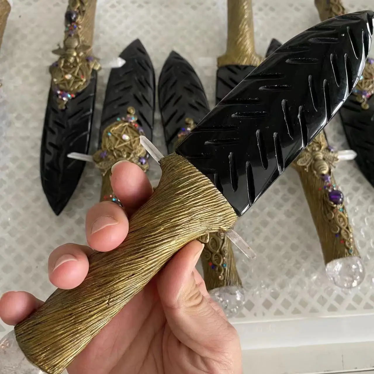 Natural Healing Crafts Black Obsidian Sword Shape Dagger Knife Hand ...