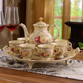 European Court Style Ceramic Tea Set With Tray British Afternoon Tea Set Coffee Cup Home Teapot ...