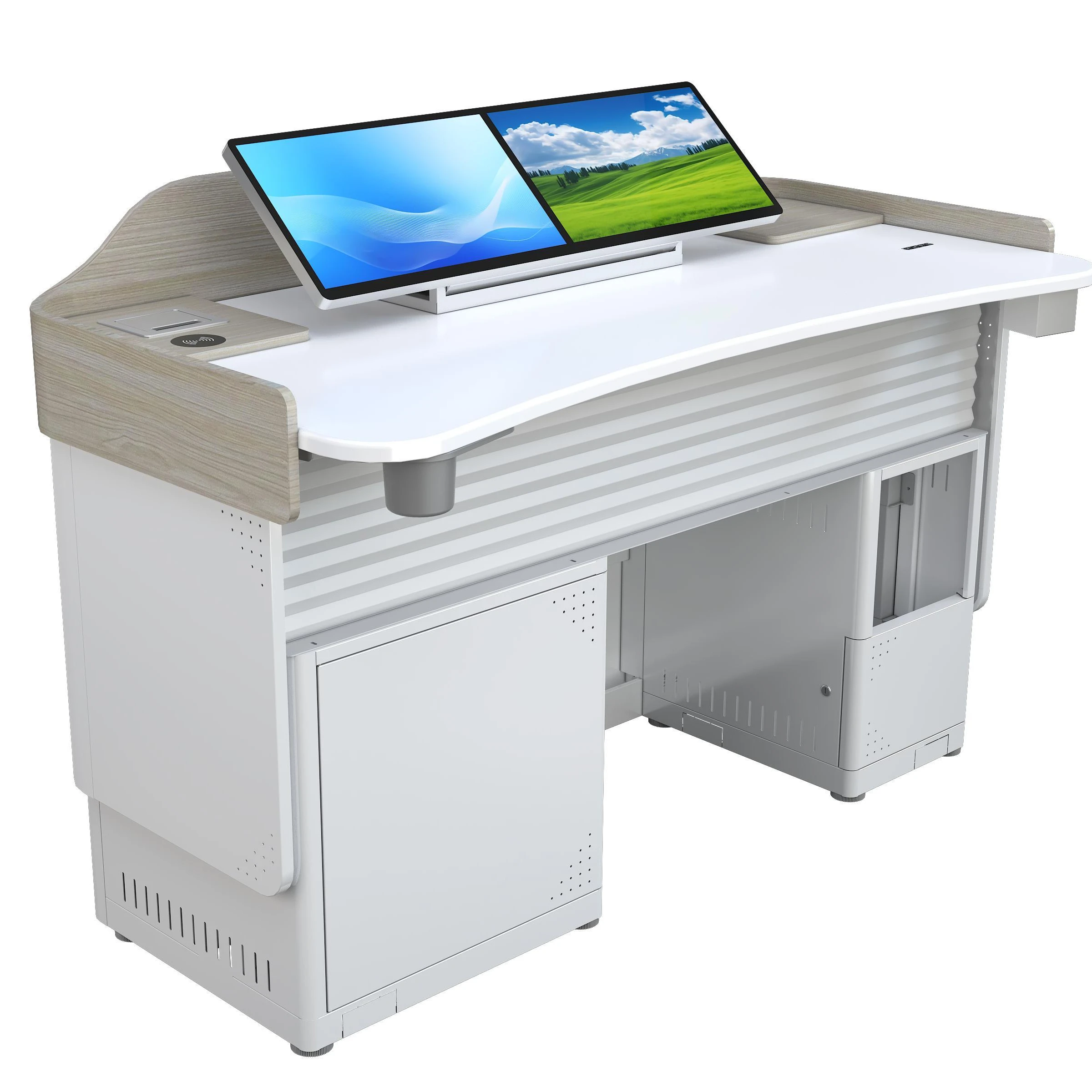 School teacher's table dual screen monitor 21.5" Electric height ...