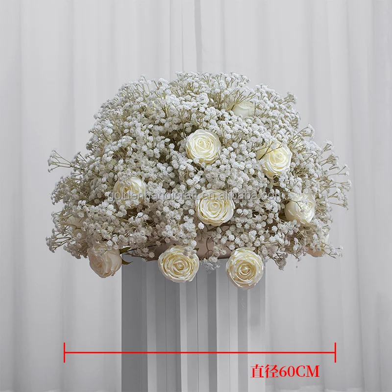QSLH-F394 Artificial Babys Breath and Rose Flower Ball for Wedding Decor
