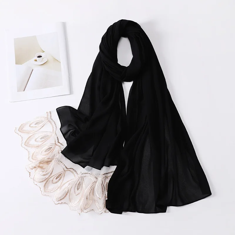 Luxury Lace Chiffon Hijab Muslim Headscarf Wrap Shawl Fashion Modern ...