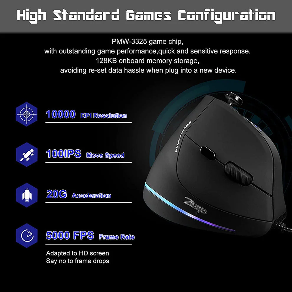 Vertical Gaming Mouse Wired Rgb Ergonomic Mouse Usb Joystick ...