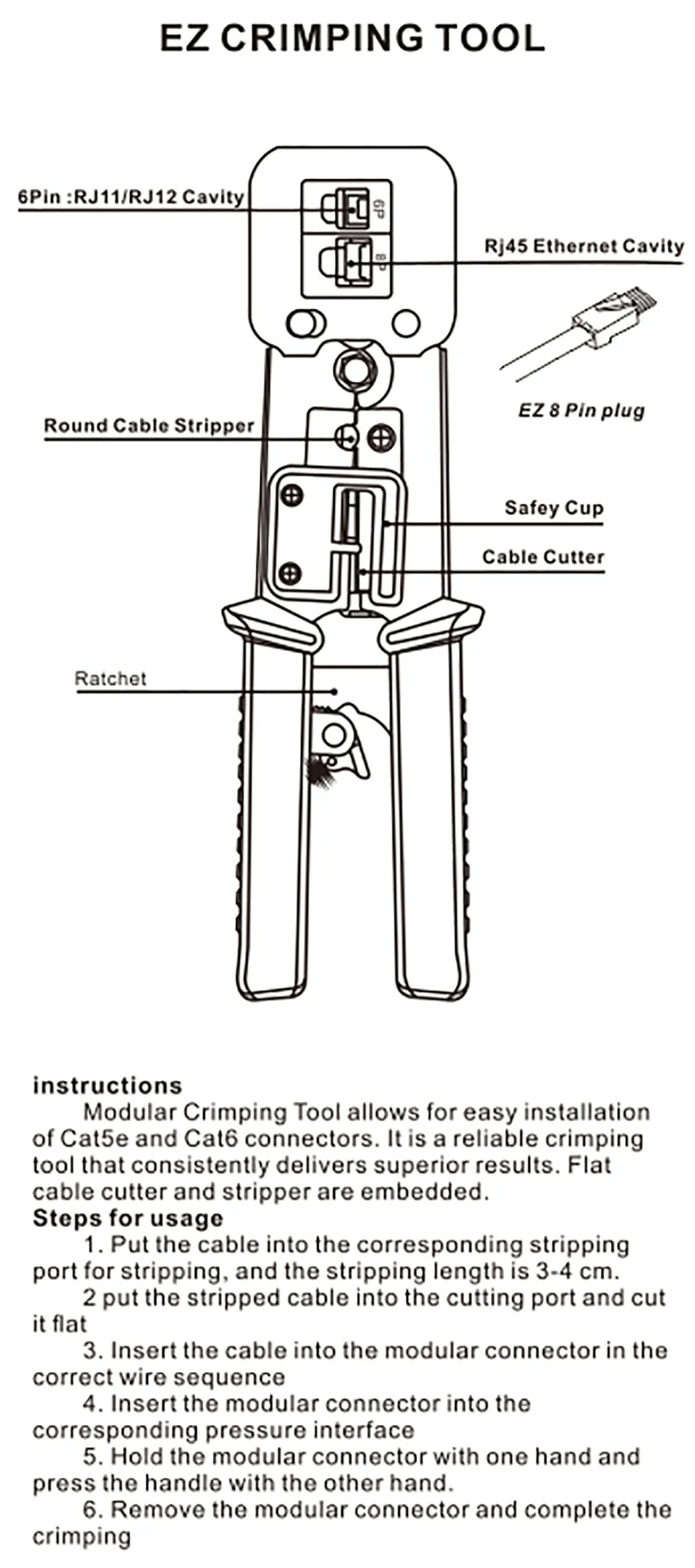 Networking Tools Rj45 Pass Through Ez Crimping Tool Cable Pliers ...