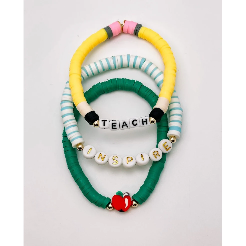 Heishi Apple Charm Inspire Words Teacher Bracelet Set Appreciation End Of School Gift - Buy ...