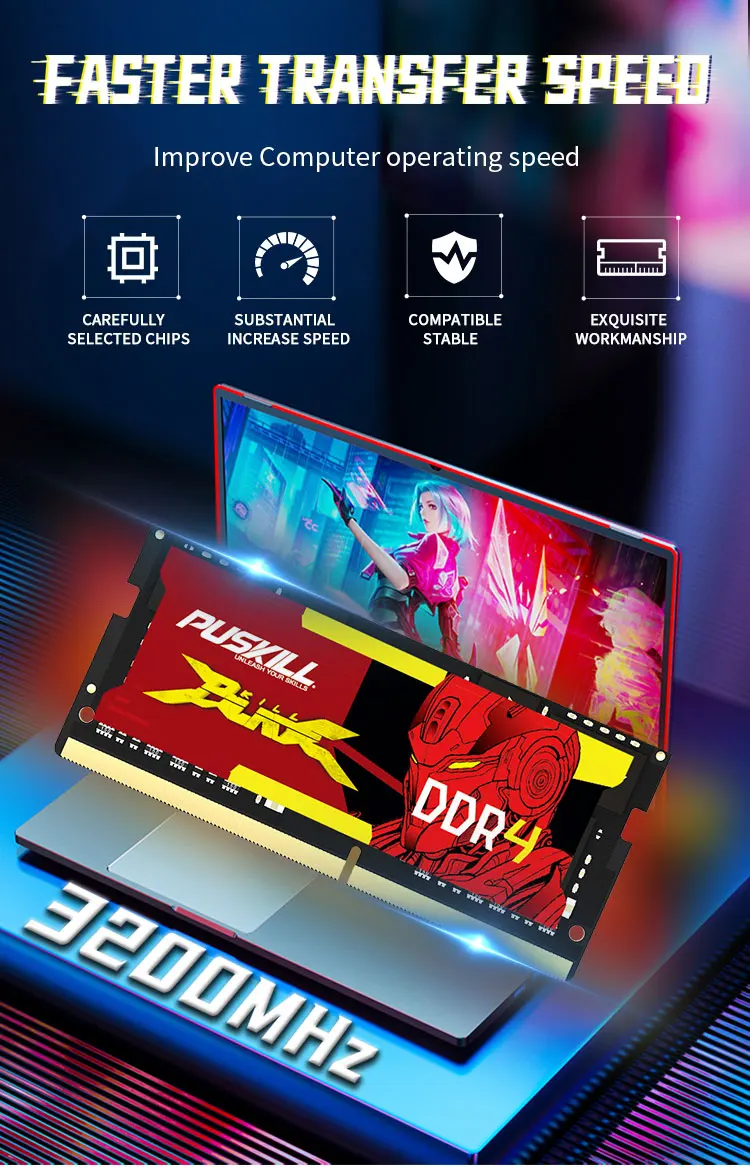 Puskill Memoria 8gb 16gb 32gb Ram 3200mhz 2666mhz 1.2v Ddr4 Memories ...