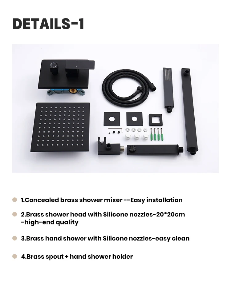 Empolo Black Bathroom Heads Shower System - Modern & Durable