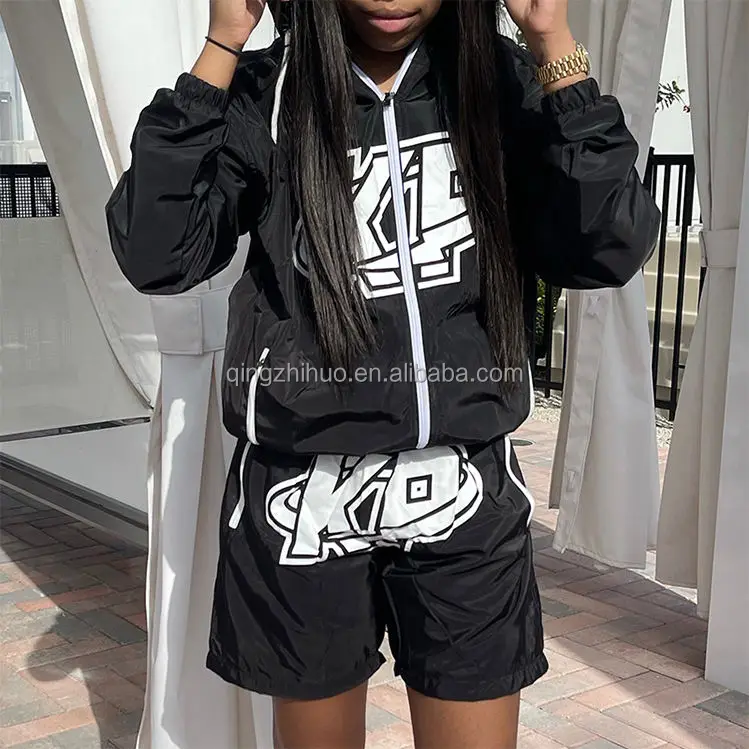 Oem Custom Reflective Track Suit Two Piece Short Sweatsuit Nylon Zipper ...