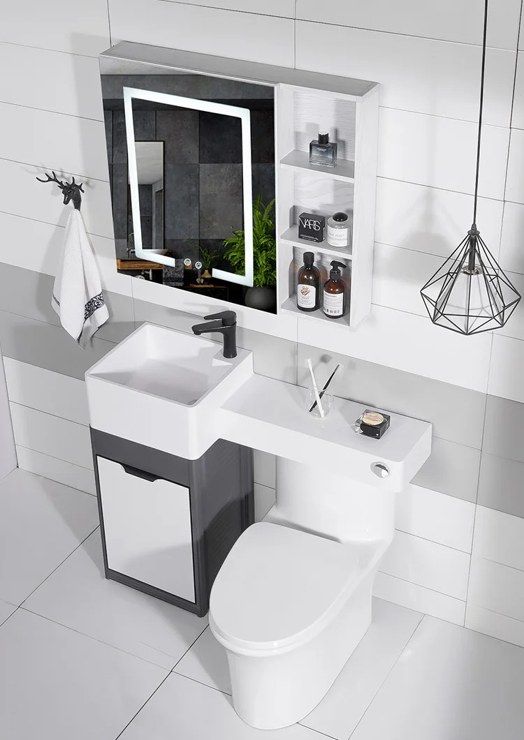 Small Mini Bathroom Unit Cabinet With Sink & Soft Closing Toilet, Space ...