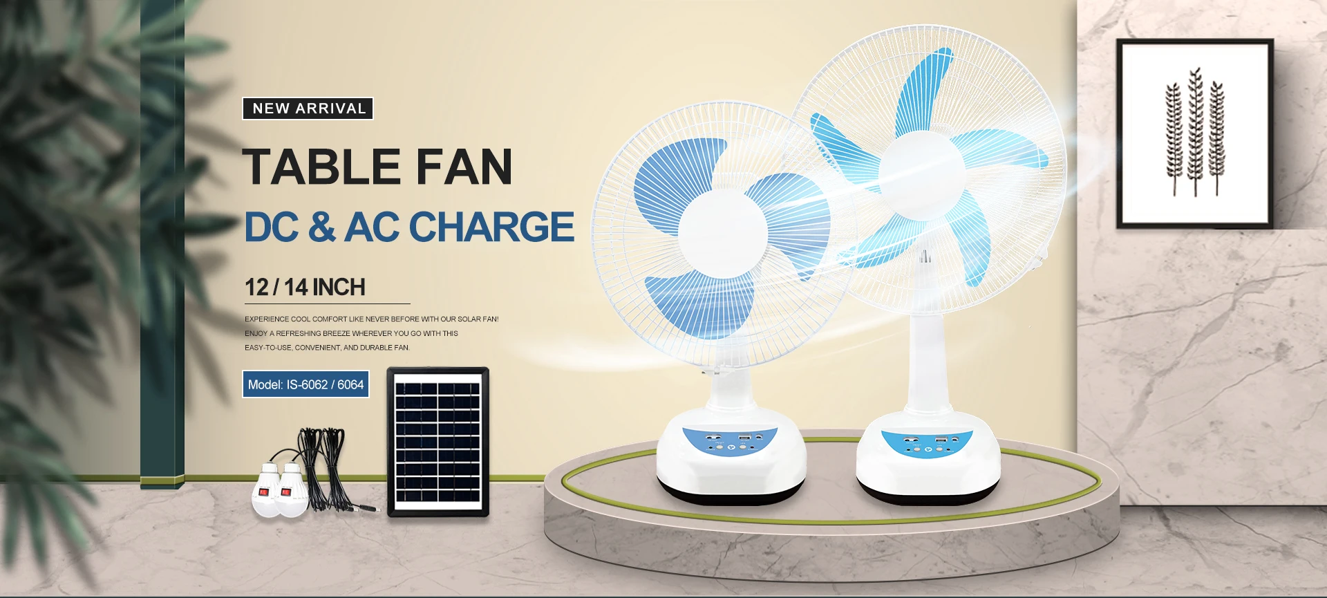 12 Inch Rechargeable Table Fan - AC/DC LED Emergency Desk Fan