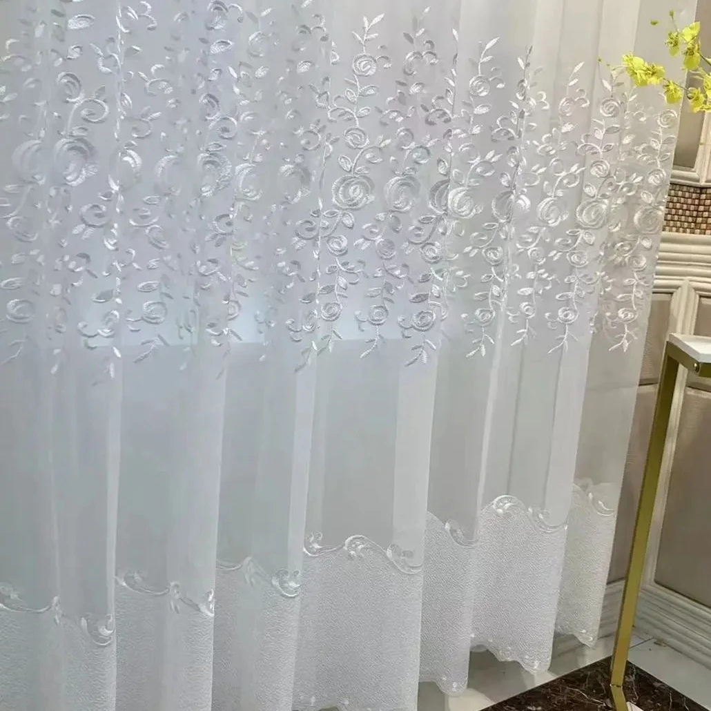 Natural Embroidered Voile Curtain Fabric Factory Supply for Living Room ...