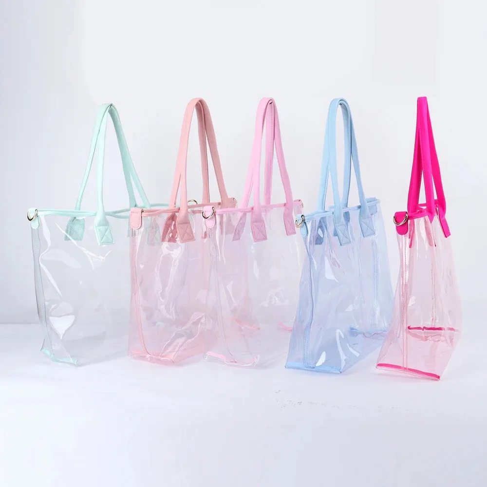 Large Clear Pvc Shoulder Transparent Tote Bag Candy Bright Color Beach ...