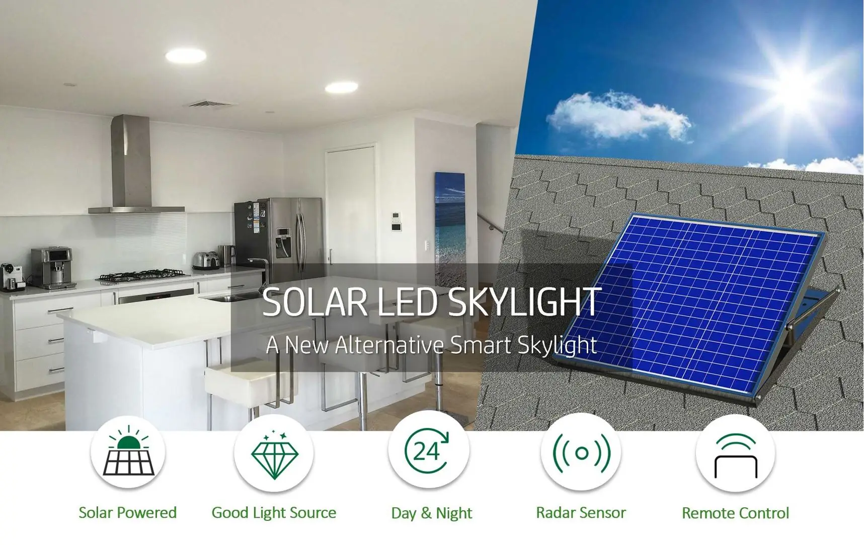 Smart Solar LED Skylight - Efficient Day & Night Lighting