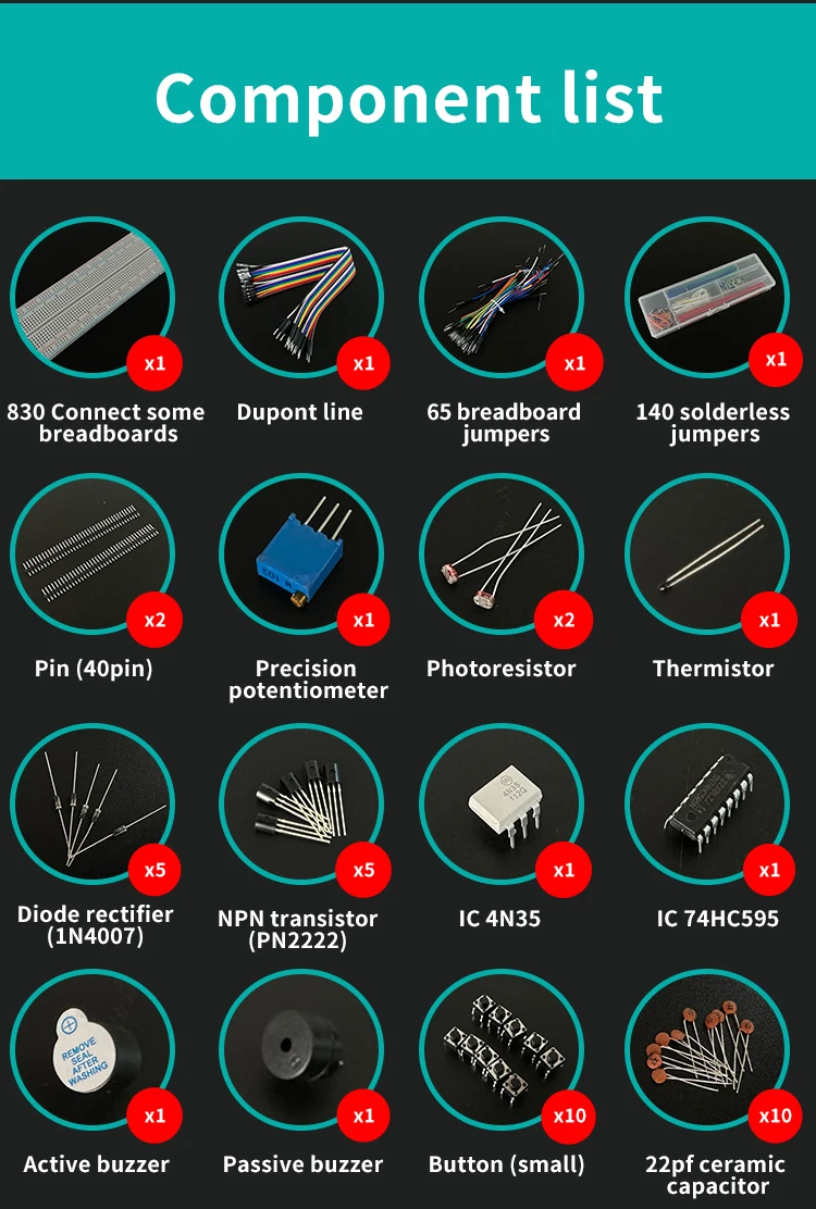 DIY Project Starter Electronic DIY Kit With 830 Tie-points Breadboard R3 Electronic Components ...