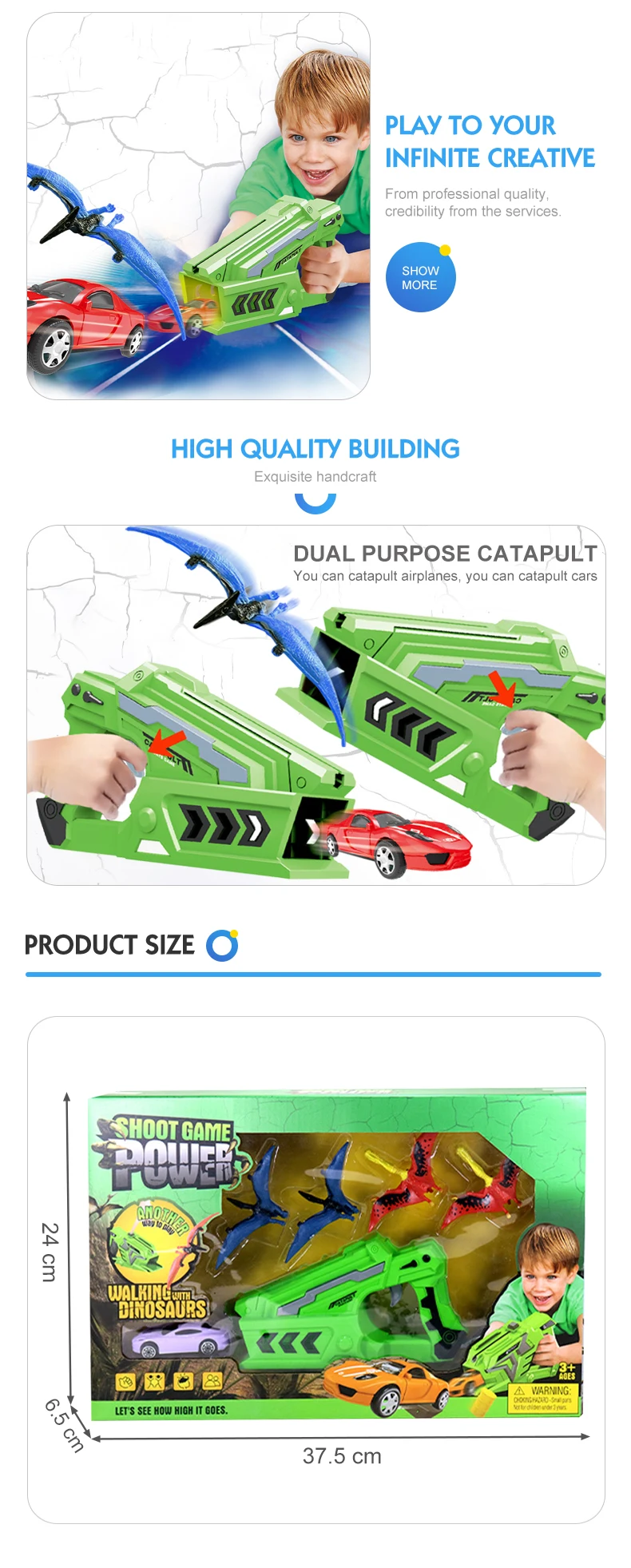 Plastic Flying Power Shoot Catapult Car Toys Car Catapult Toy Dinosaur ...
