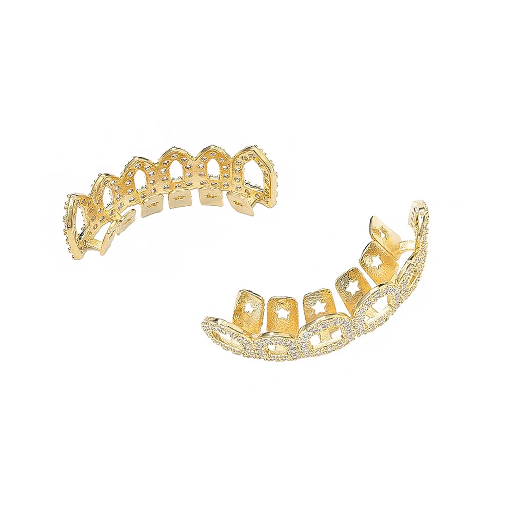 Custom Grillz Teeth - Diamond and Gold Open Face Grills