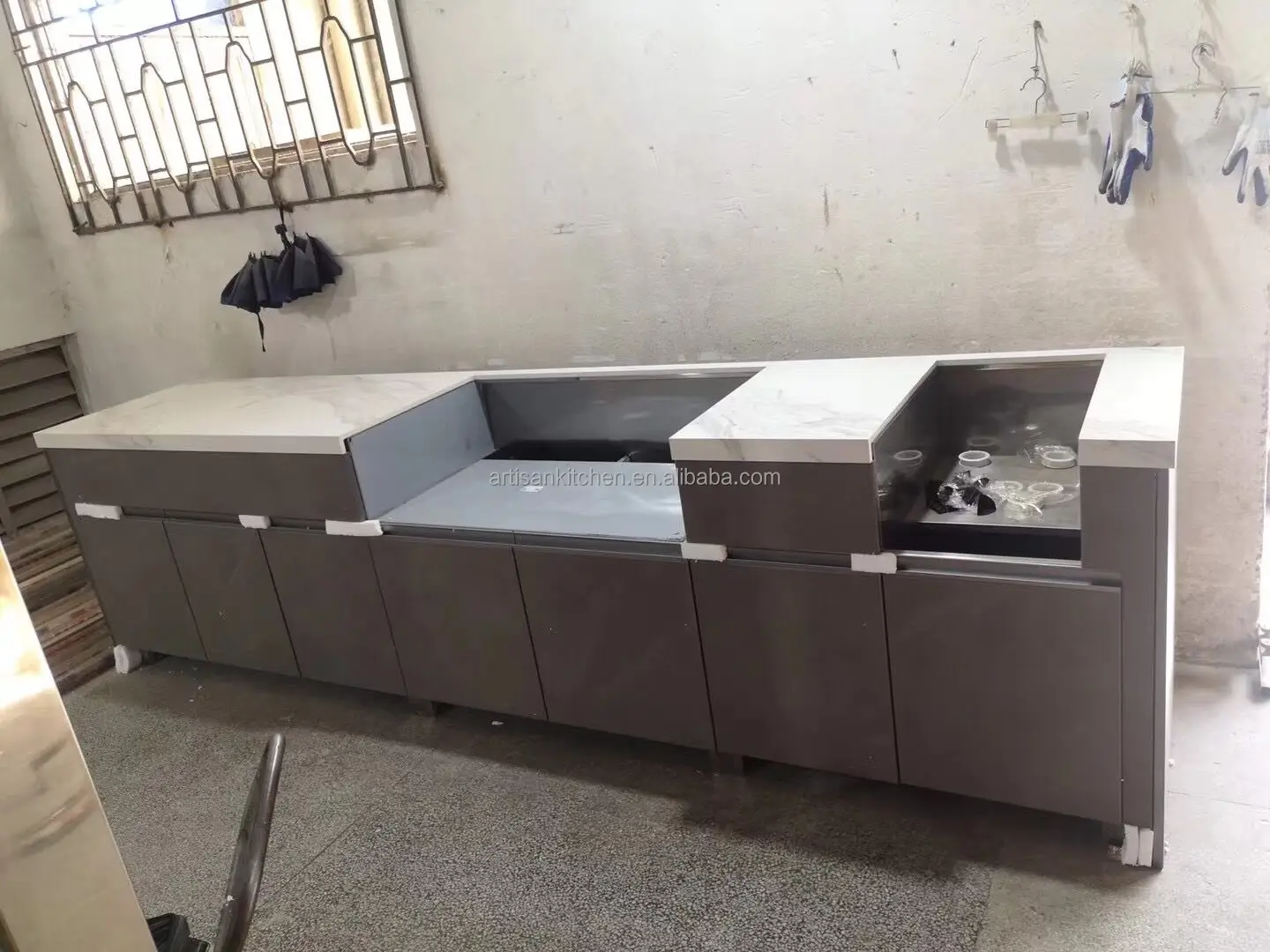 Artisan Customized Pergola BBQ Outdoor Kitchen Polished Concrete ...