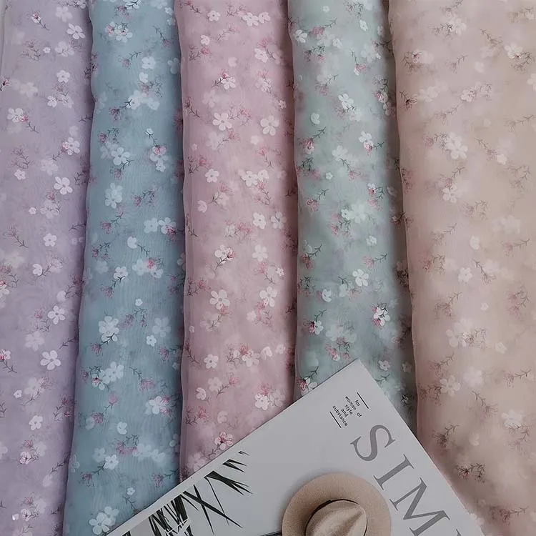 Custom Embroidery Tissue Organza Fabric for Dress Making