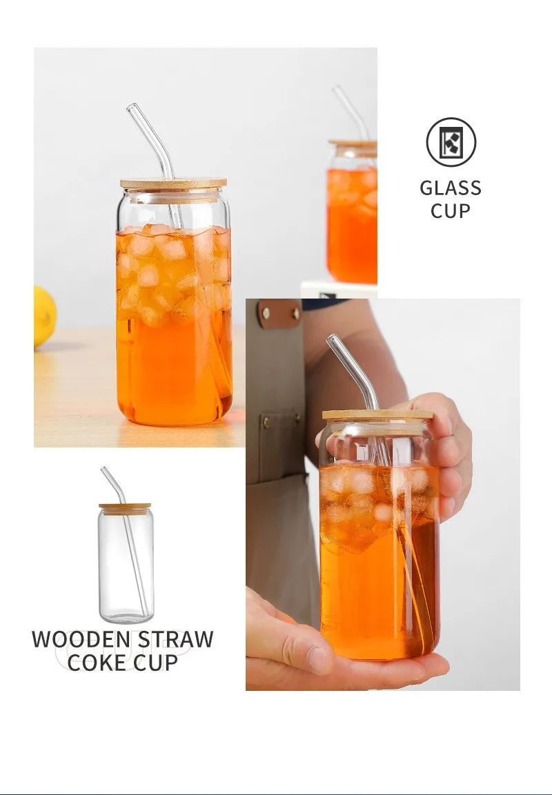 Custom Wholesale Glass Straw Cups With Bamboo Lids High Borosilicate ...
