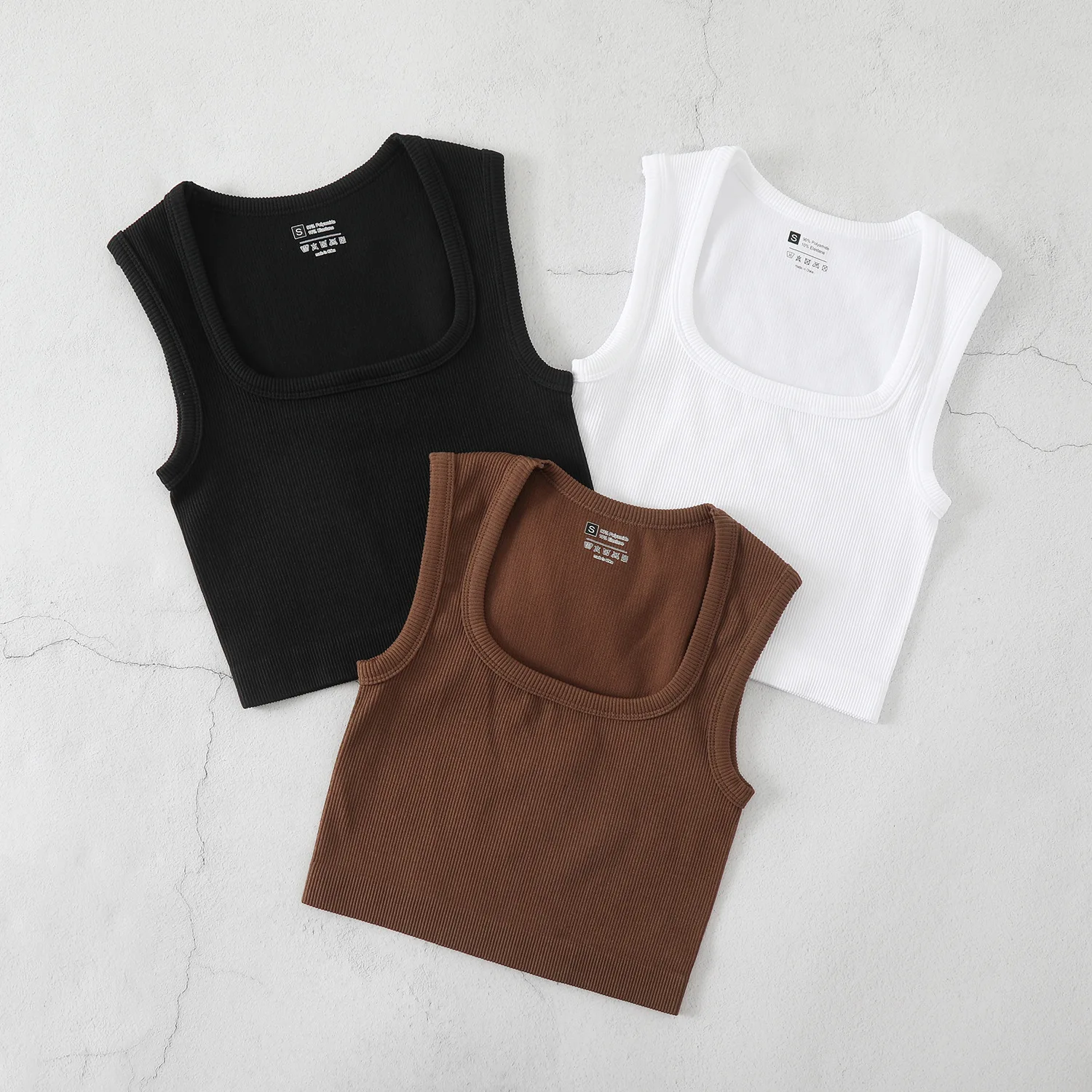 90% Polyamide 10% Elastane Women Square Neck Sport Yoga Crop Tank Top ...