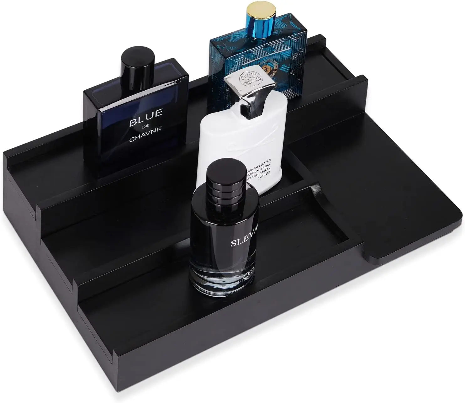4 Tiered Cologne Organizer For Men Black Wood Perfume Organizer Holder ...