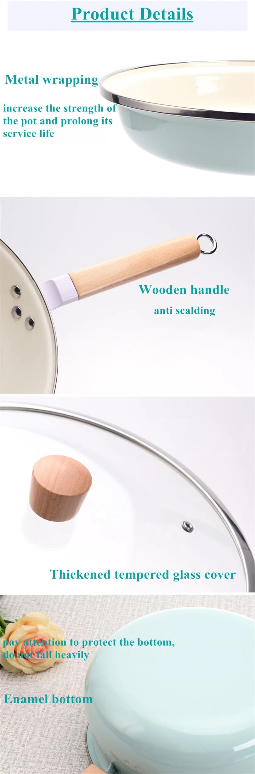 Green Color Cast Iron Cooking Pot Sets Induction Nonstick Enamel ...