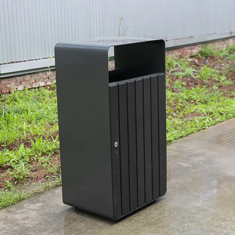 Outdoor Wood and Steel Trash Can - Durable & Sustainable
