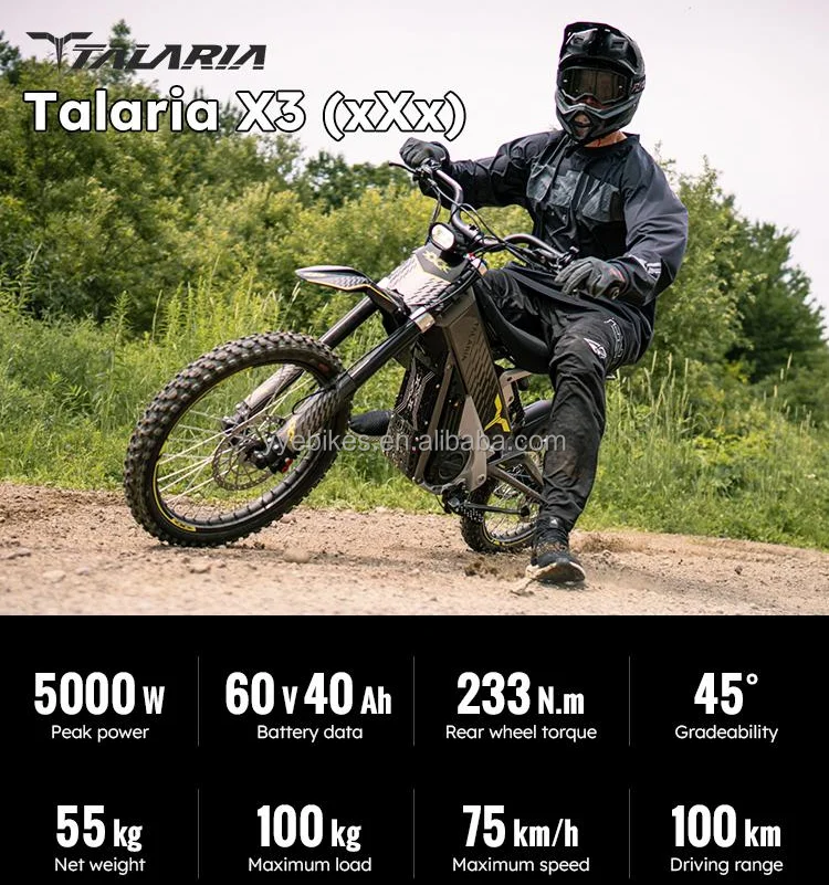 Talaria Xxx/x3 Electric Dirt Bike Mx 6000w 60v 40ah Lithium Battery Aluminum Alloy Frame Fast ...