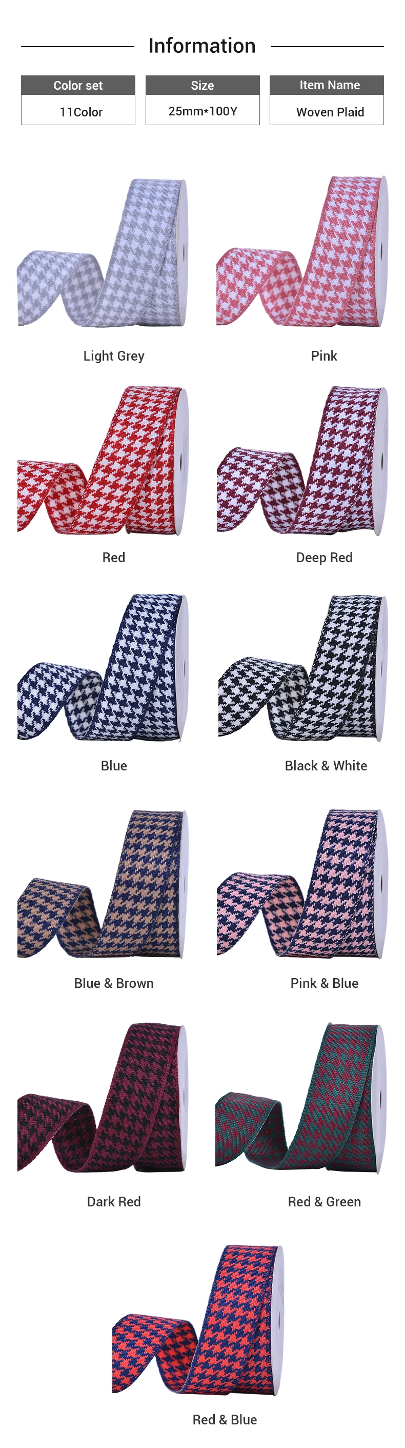Ribest Factory Wholesale Woven Plaid Houndstooth Ribbon Custom 25mm For ...